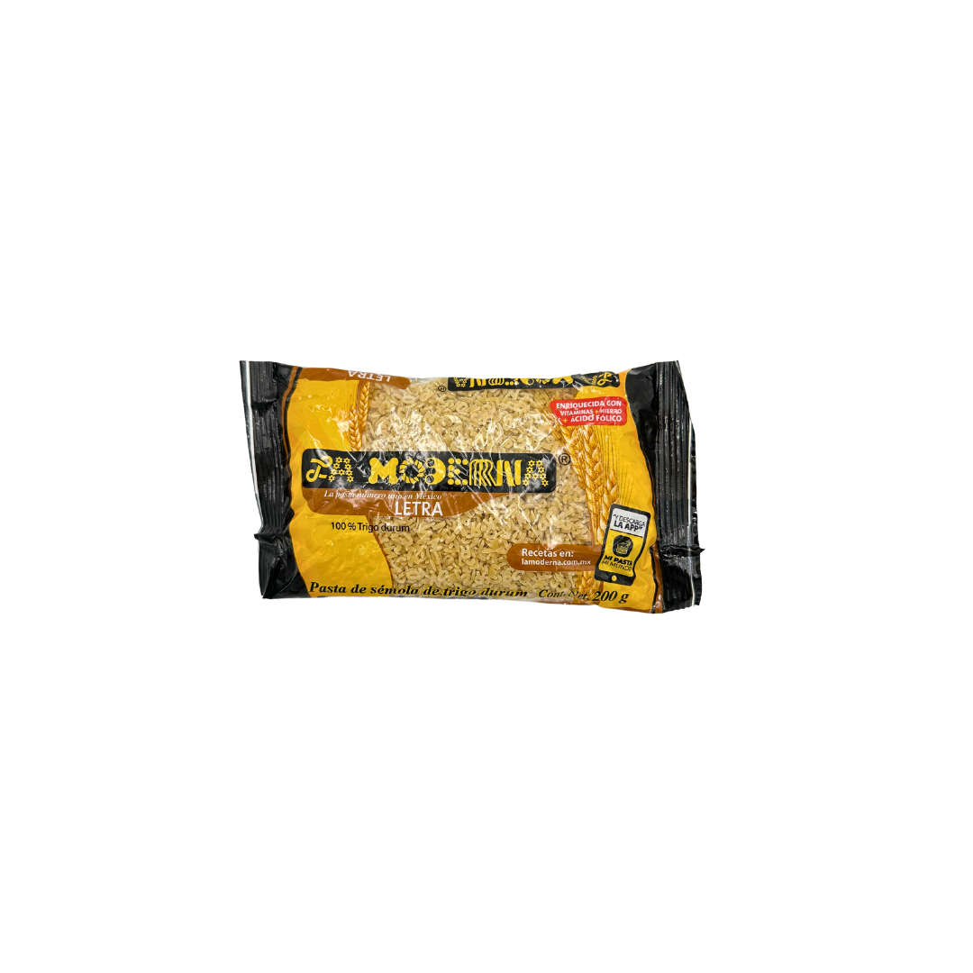 PASTA MODERNA LETRA CJA 20PZS/200GR - Distribuidora Crisel